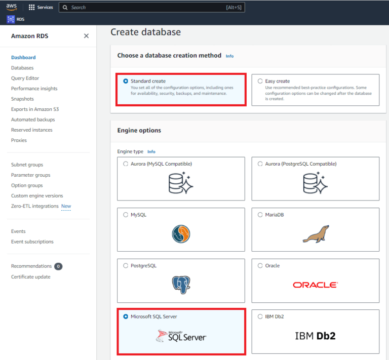 Create Microsoft SQL Server RDS in AWS
